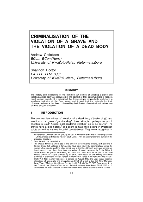 (PDF) Criminalisation of the Violation of a Grave and the Violation of ...