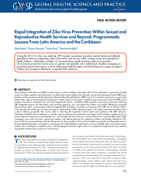 (PDF) Rapid Integration of Zika Virus Prevention Within Sexual and ...