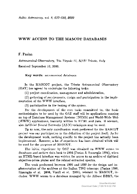 (PDF) MASCOT Project: WWW Database Access