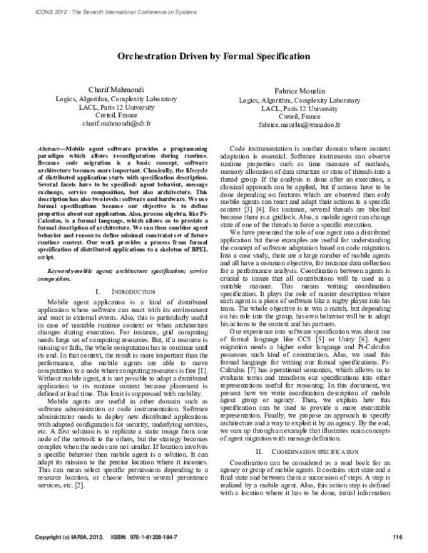 (PDF) Orchestration Driven by Formal Specification | Fabrice Mourlin - Academia.edu