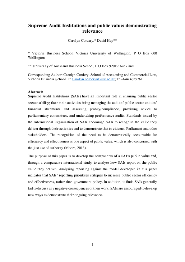 (PDF) Supreme Audit Institutions and Public Value: Demonstrating Relevance