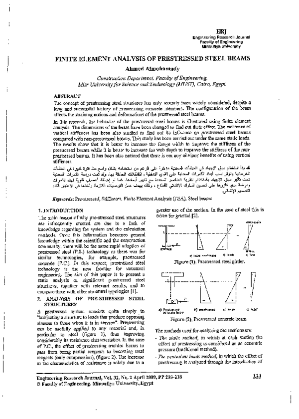 (PDF) Finite Element Analysis of Prestressed Steel Beams