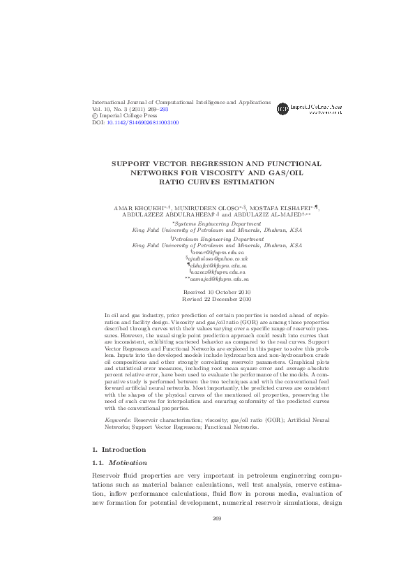 (PDF) Support Vector Regression and Functional Networks for Viscosity and Gas/Oil Ratio Curves ...