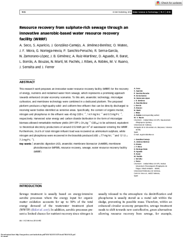 (PDF) Resource recovery from sulphate-rich sewage through an innovative ...