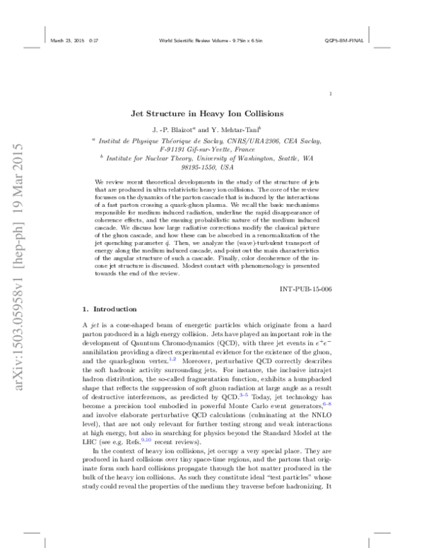 (PDF) Jet structure in heavy ion collisions