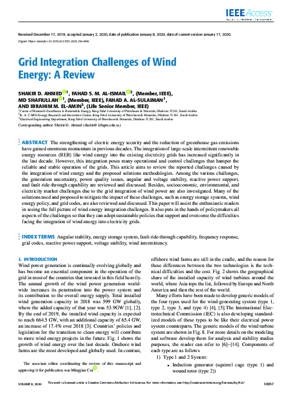 (PDF) Grid Integration Challenges of Wind Energy: A Review