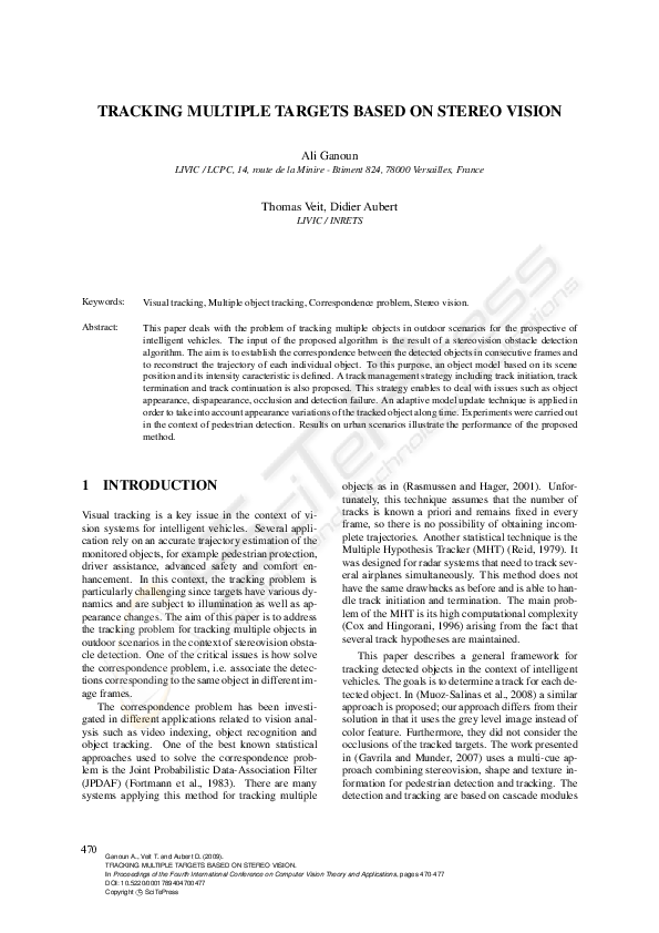 (PDF) Tracking Multiple Targets Based on Stereo Vision