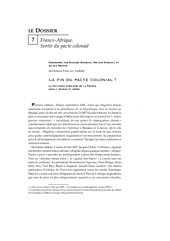 (PDF) La fin du pacte colonial ? La politique africaine de la France ...