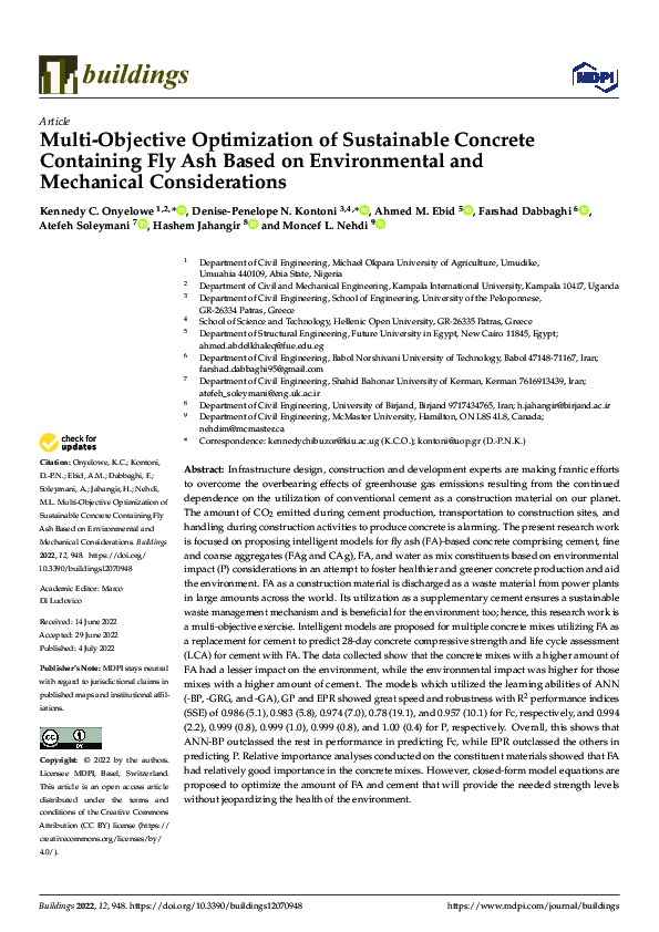(PDF) Multi-Objective Optimization of Sustainable Concrete Containing Fly Ash Based on ...