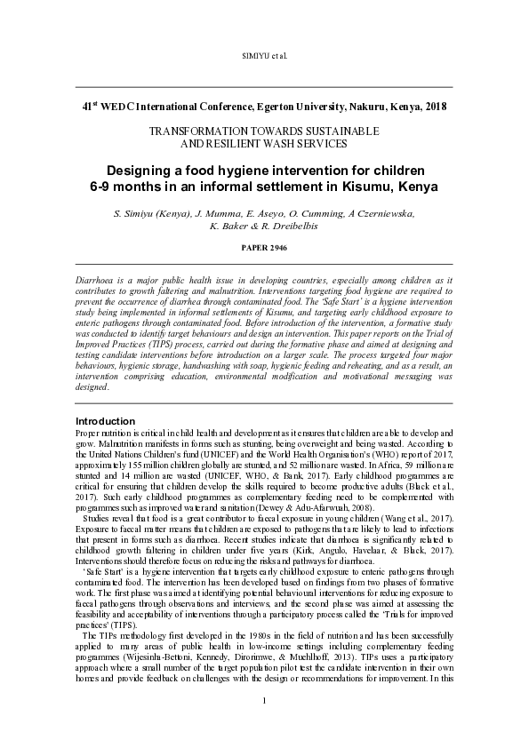 (PDF) Designing a food hygiene intervention for children 6-9 months in ...