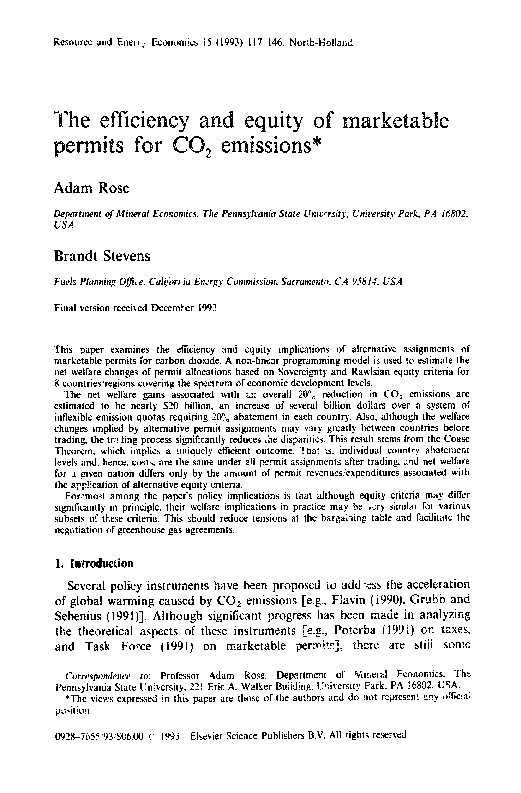 (PDF) The efficiency and equity of marketable permits for CO2 emissions