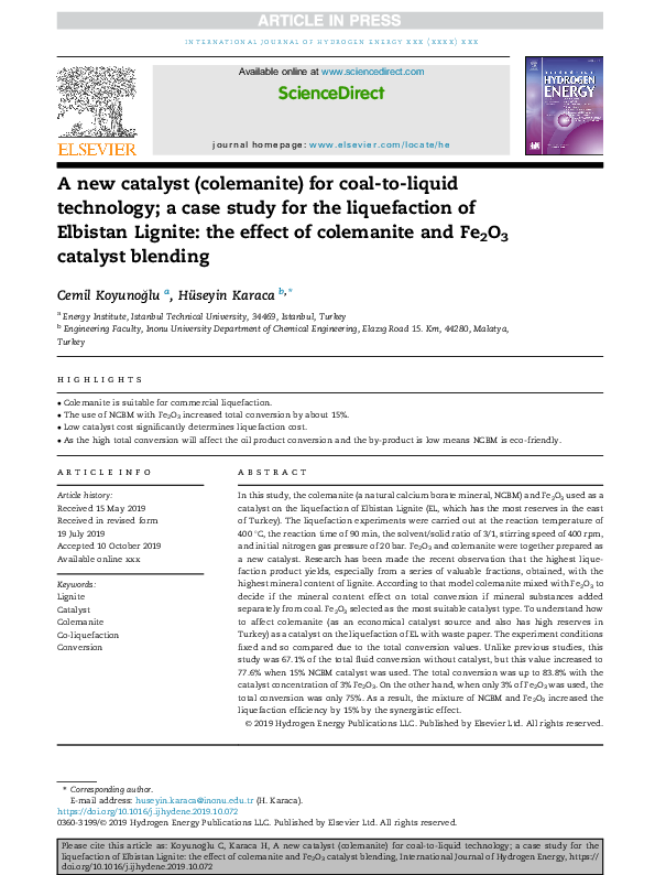 (PDF) A new catalyst (colemanite) for coal-to-liquid technology; a case ...