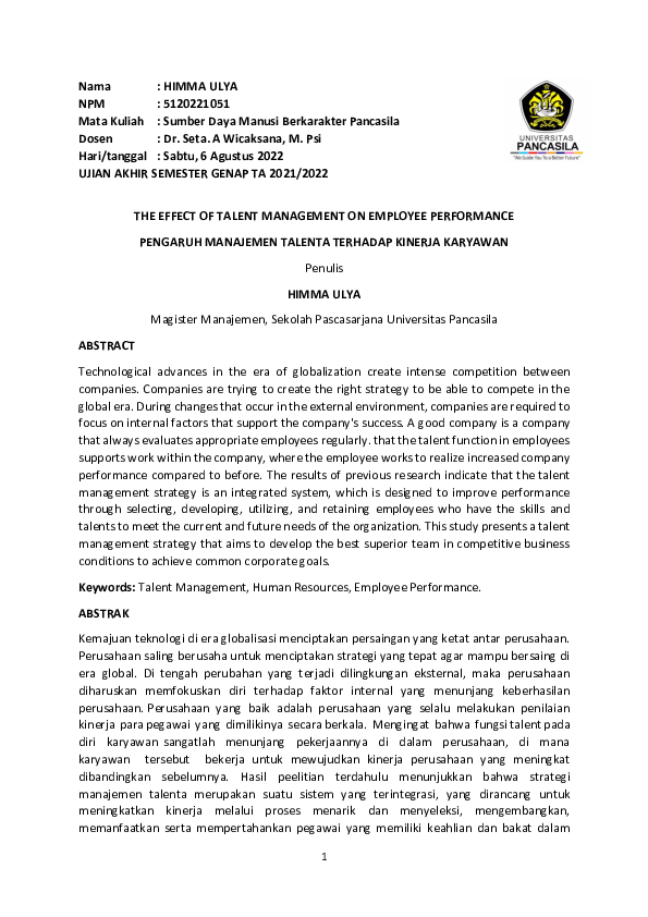 (PDF) THE EFFECT OF TALENT MANAGEMENT ON EMPLOYEE PERFORMANCE