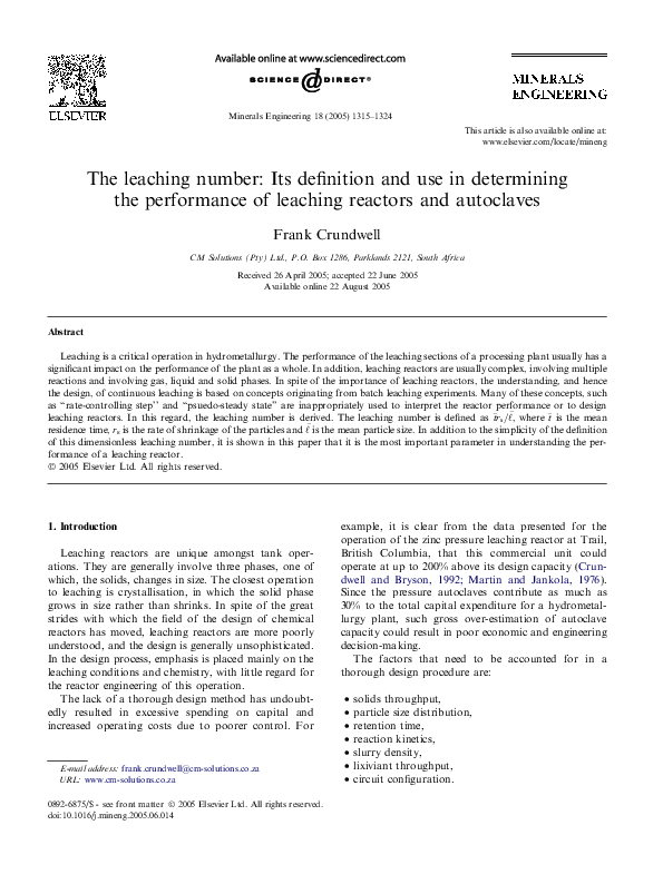 (PDF) The leaching number: Its definition and use in determining the ...