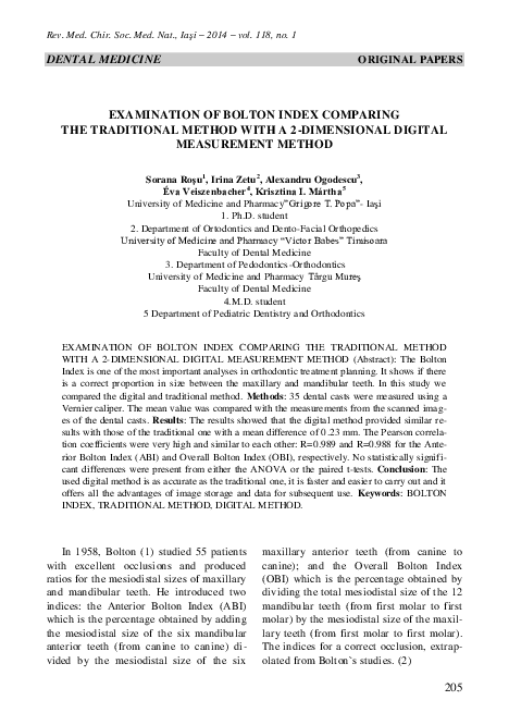 (PDF) Examination of Bolton Index comparing the traditional method with ...