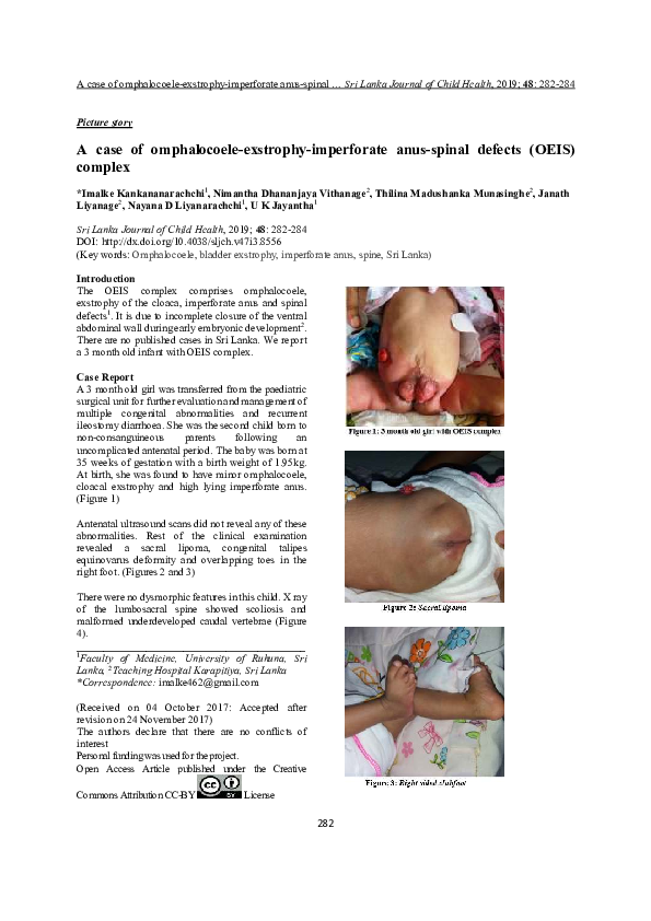 (PDF) A case of omphalocoele-exstrophy-imperforate anus-spinal defects (OEIS) complex