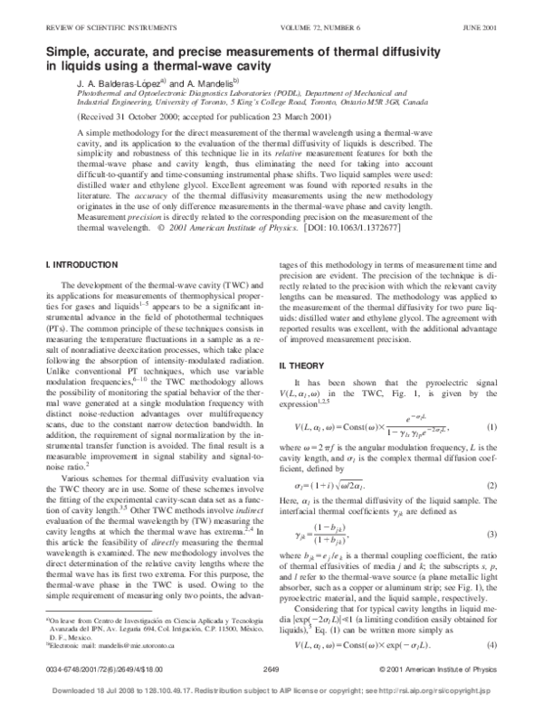 (PDF) Simple, accurate, and precise measurements of thermal diffusivity ...