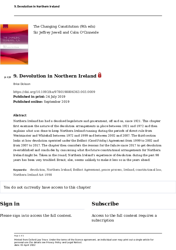 (PDF) 9. Devolution in Northern Ireland