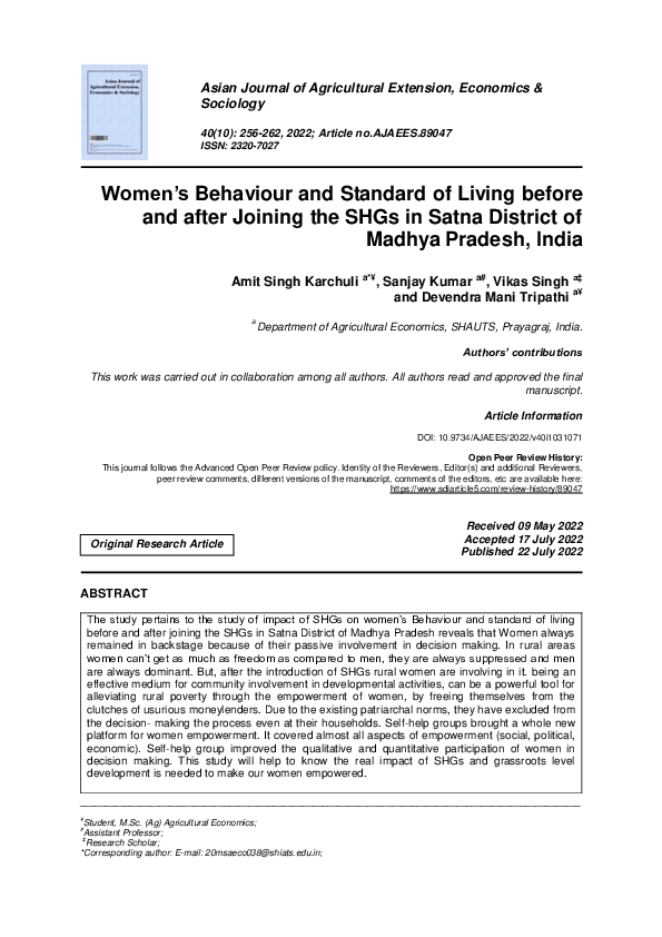 (PDF) Women’s Behaviour and Standard of Living before and after Joining ...