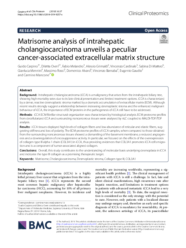 (PDF) Matrisome analysis of intrahepatic cholangiocarcinoma unveils a peculiar cancer-associated ...
