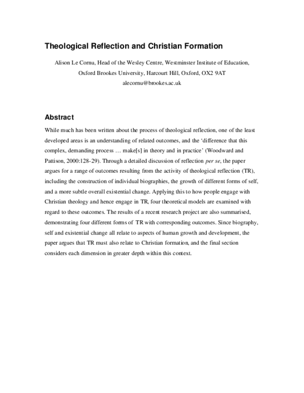 (PDF) Theological Reflection and Christian Formation