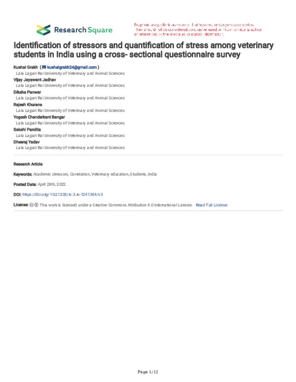 (PDF) Identification of stressors and validation of a questionnaire ...