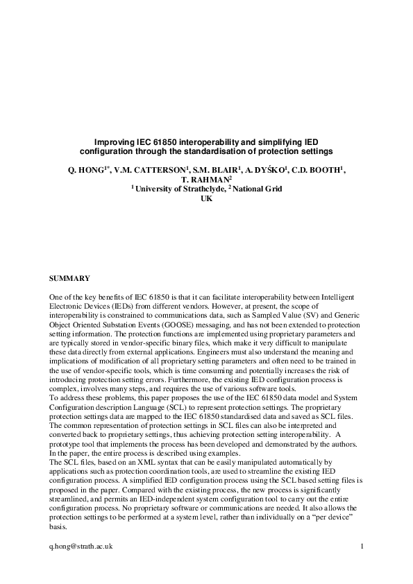 Pdf Improving Iec 61850 Interoperability And Simplifying Ied Configuration Through The