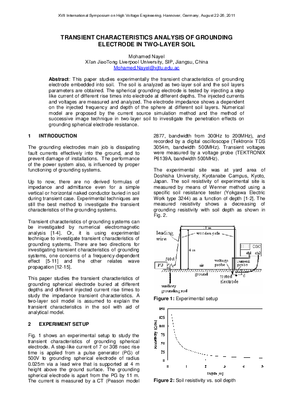 Pdf Transient Characteristics Analysis Of Grounding Electrode In Two