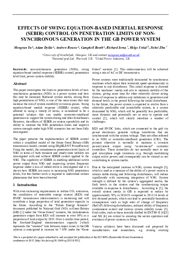 (PDF) Effects of swing equation-based inertial response (SEBIR) control ...