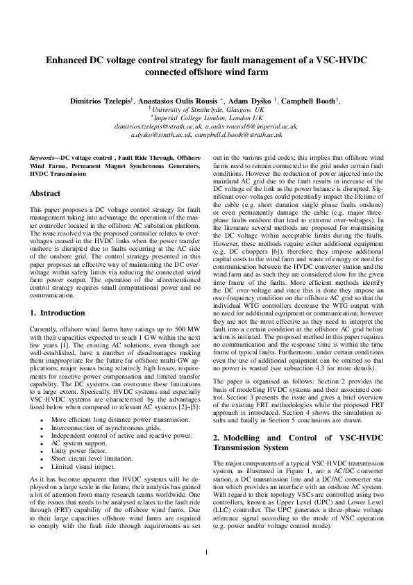 (PDF) Enhanced DC voltage control strategy for fault management of a VSC-HVDC connected offshore ...