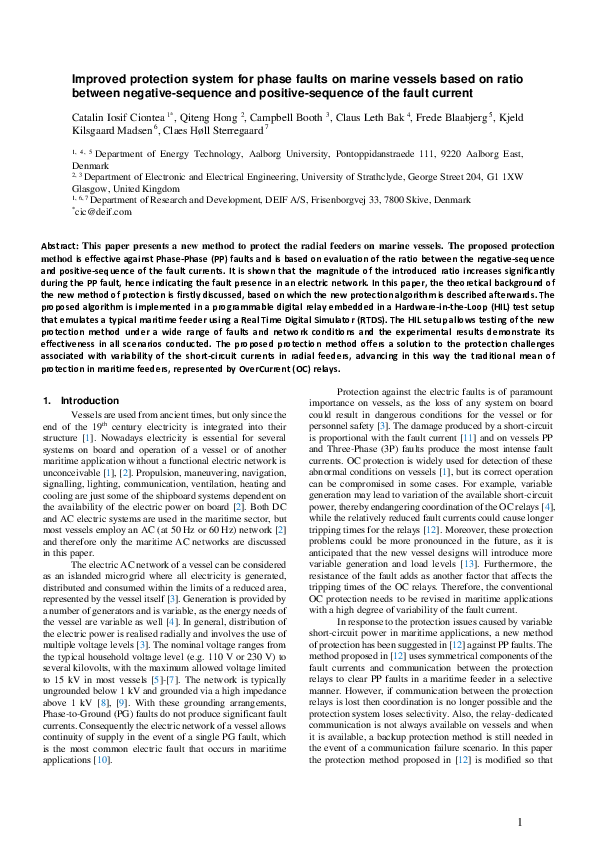 (PDF) Improved protection system for phase faults on marine vessels based on ratio between ...