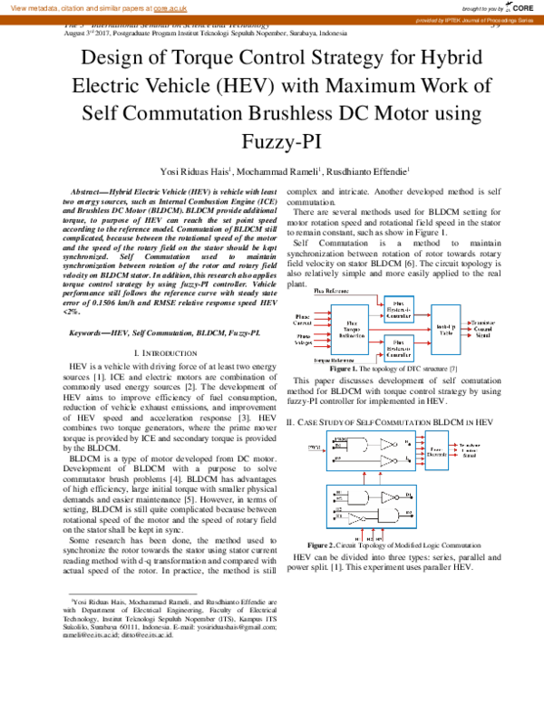(PDF) Design of Torque Control Strategy for Hybrid Electric Vehicle (HEV) with Maximum Work of ...