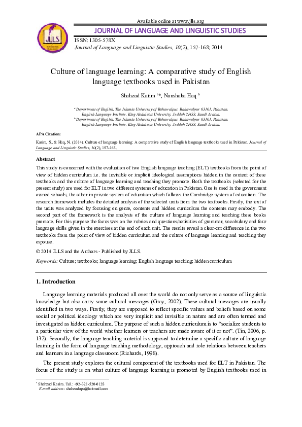 (PDF) Culture of language learning: A comparative study of English ...