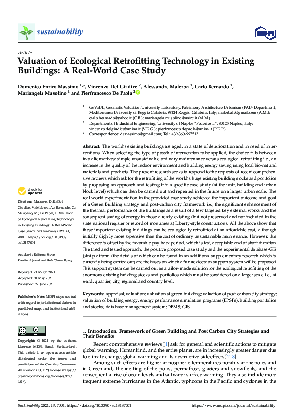 (PDF) Valuation of Ecological Retrofitting Technology in Existing ...