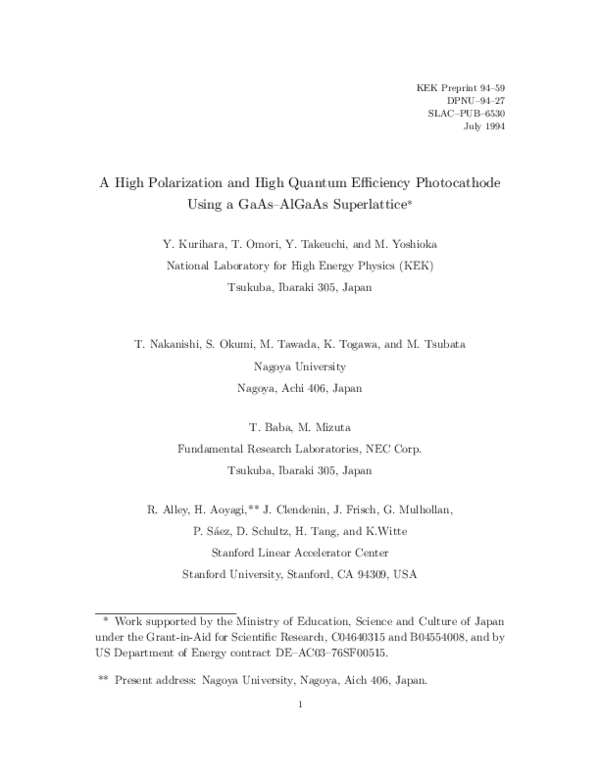 (PDF) A High Polarization and High Quantum Efficiency Photocathode ...