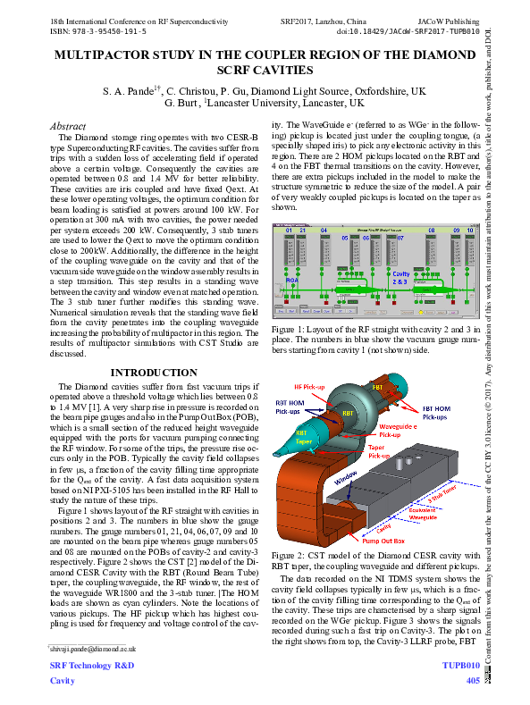 (PDF) Multipactor Study in the Coupler Region of the Diamond SCRF Cavities