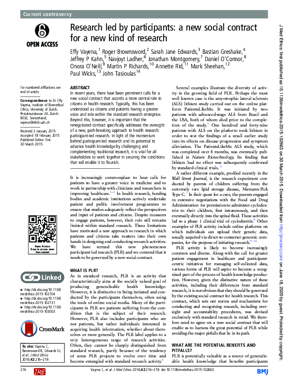 (PDF) Research led by participants: a new social contract for a new ...