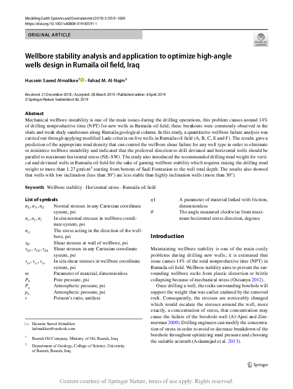 (PDF) Wellbore stability analysis and application to optimize high-angle wells design in Rumaila ...