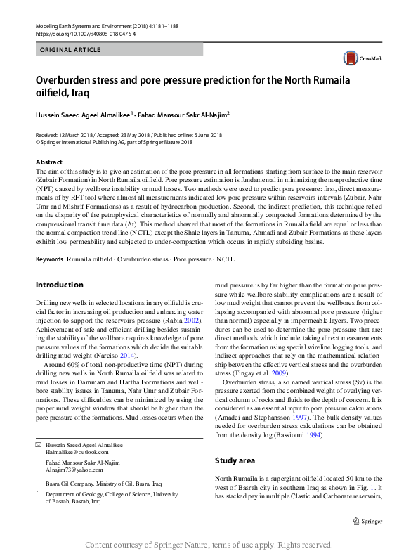 (PDF) Overburden stress and pore pressure prediction for the North ...