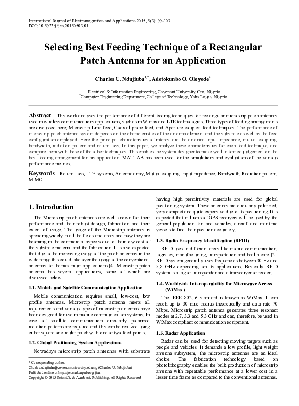 Pdf Design Of Rectangular Patch Antenna Array Using Different Feeding Technique 