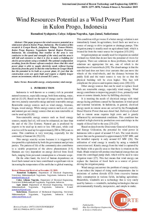 (PDF) Wind Resources Potential as a Wind Power Plant in Kulon Progo ...