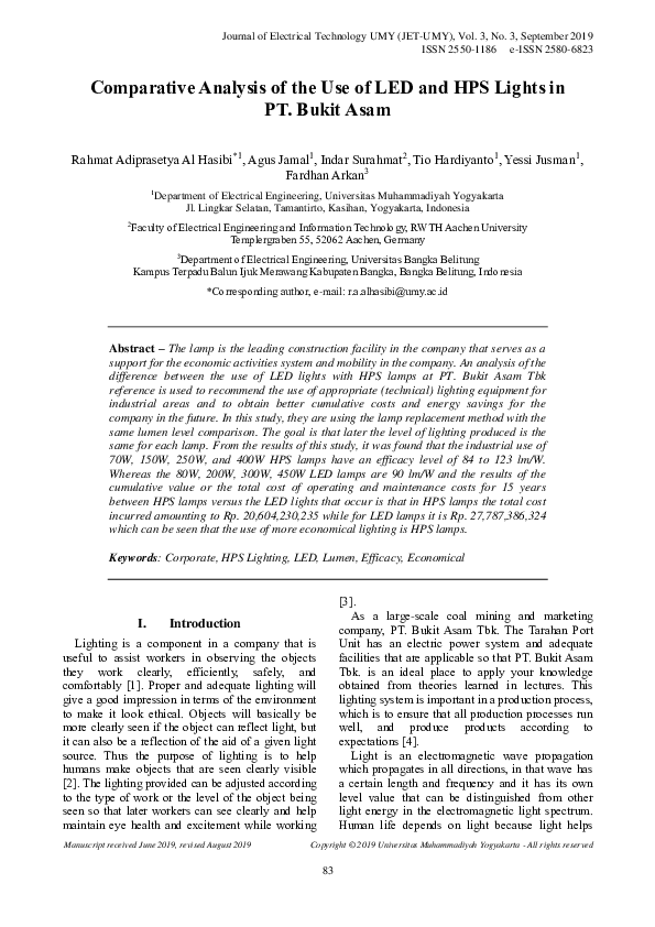 (PDF) Comparative Analysis of The Use of LED and HPS Lights in PT ...
