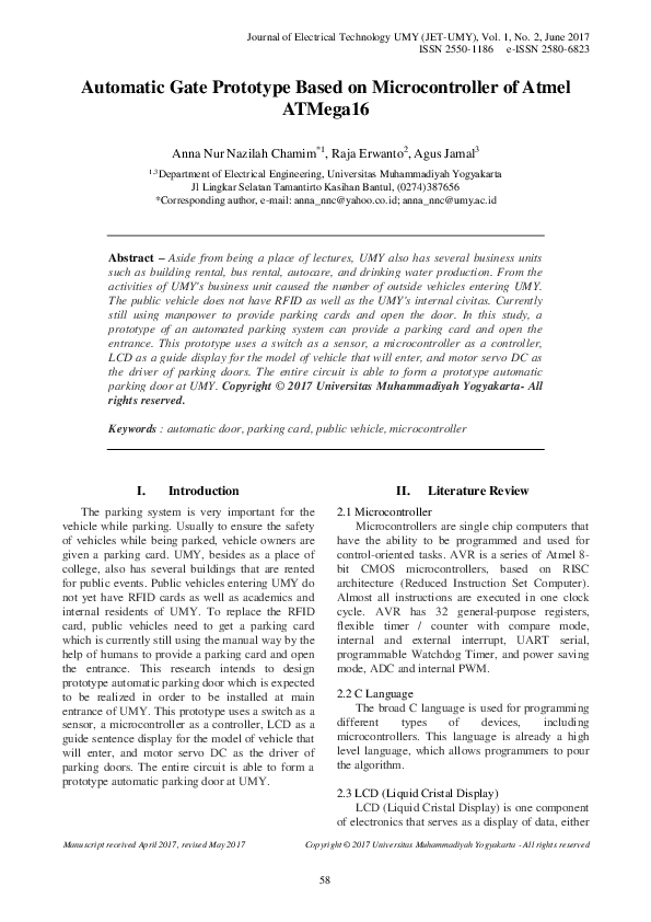 (PDF) Automatic Gate Prototype Based on Microcontroller of Atmel ATMega16 | AGUS JAMAL ...