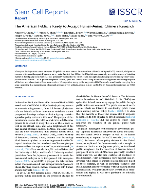 (PDF) The American Public Is Ready to Accept Human-Animal Chimera Research