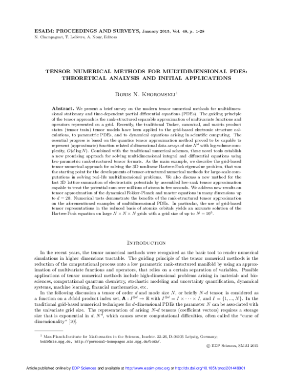 (PDF) Tensor numerical methods for multidimensional PDES: theoretical analysis and initial ...
