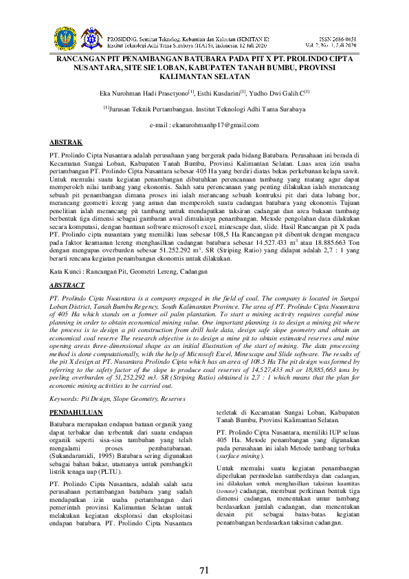 (PDF) Rancangan Pit Penambangan Batubara Pada Pit X Pt. Prolindo Cipta ...
