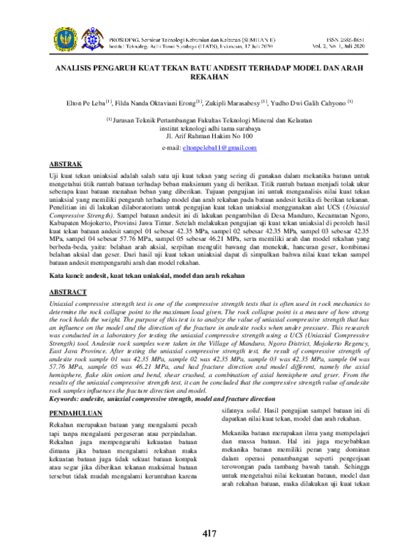(PDF) Analisis Pengaruh Kuat Tekan Batu Andesit Terhadap Model Dan Arah ...