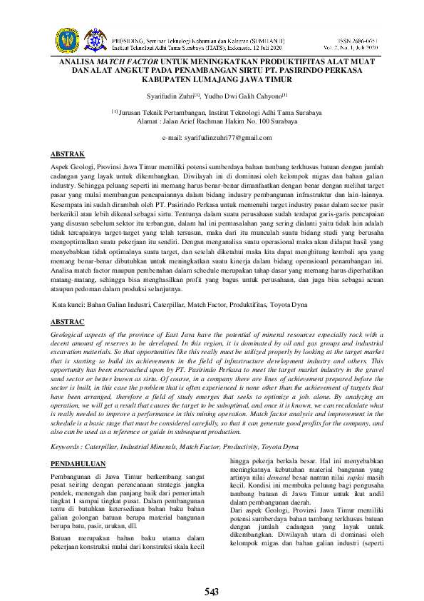 (PDF) Analisa Match Factor Untuk Meningkatkan Produktifitas Alat Muat ...