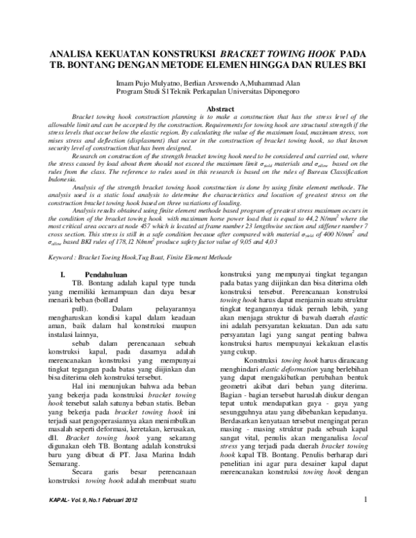 (PDF) Analisa Kekuatan Konstruksi Bracket Towing Hook Pada Tb. Bontang ...