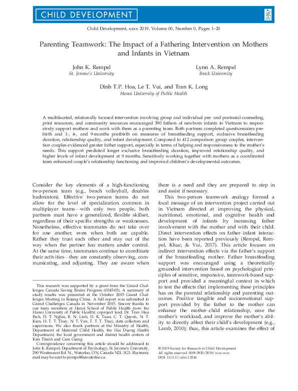 (PDF) Parenting Teamwork: The Impact of a Fathering Intervention on ...